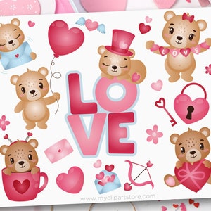 Valentine's Day Bear Clipart, Heart Balloons, Cute Teddy Bears, Love ...