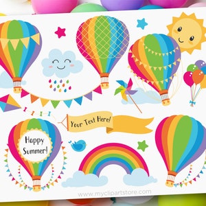 Hot Air Balloons Clipart, up and Away, Rainbow Svg, Birthday Clipart ...