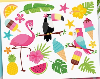 Tropical Clipart, Tropical Birds Clip Art, Tropical Summer, Flamingo ...