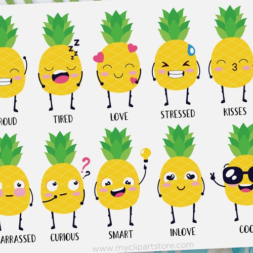 Pineapple Emotions Clipart Summer Clipart Pineapples Emoji - Etsy