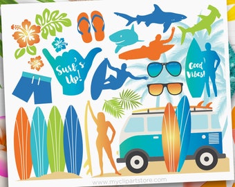 Summer Beach Clipart Set. Hawaii Surf Tropical Clip Art. - Etsy