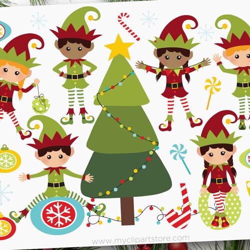 Christmas Elves Clipart Santa's Workshop Elf Clip Art - Etsy