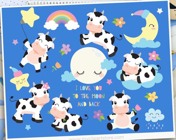 Cow Sleeping on the Moon Svg, Cute Cartoon Silhouette, Nursery Baby ...