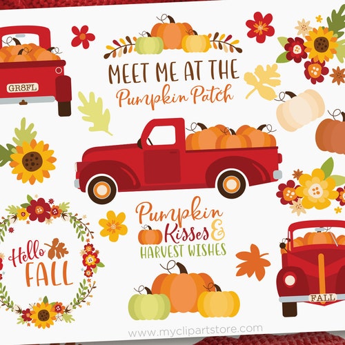 Fall Pumpkin Truck Clipart Thanksgiving Clipart Farmhouse | Etsy