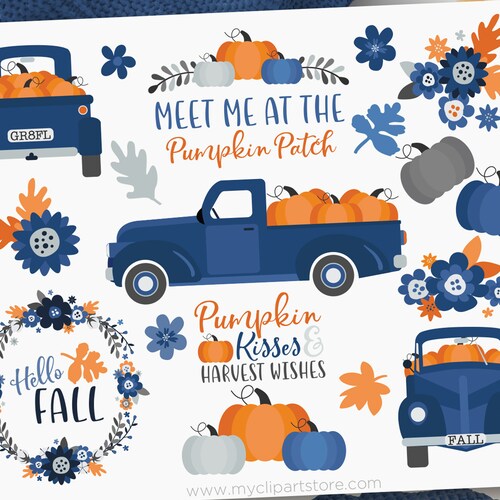 Fall Pumpkin Truck Clipart Thanksgiving Clipart Farmhouse | Etsy