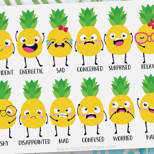 Pineapple Emotions Clipart Summer Clipart Pineapples Emoji - Etsy