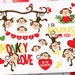 Valentine Monkeys Clipart, Valentine's Day Clip Art, Valentine Animals ...