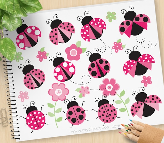 Pretty Pink Ladybugs clipart, cute lady birds, spring, gardening ...
