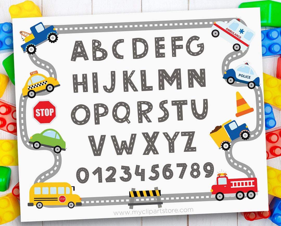 Race Track Alphabet Clipart: Road Letters & Numbers (digital Download ...