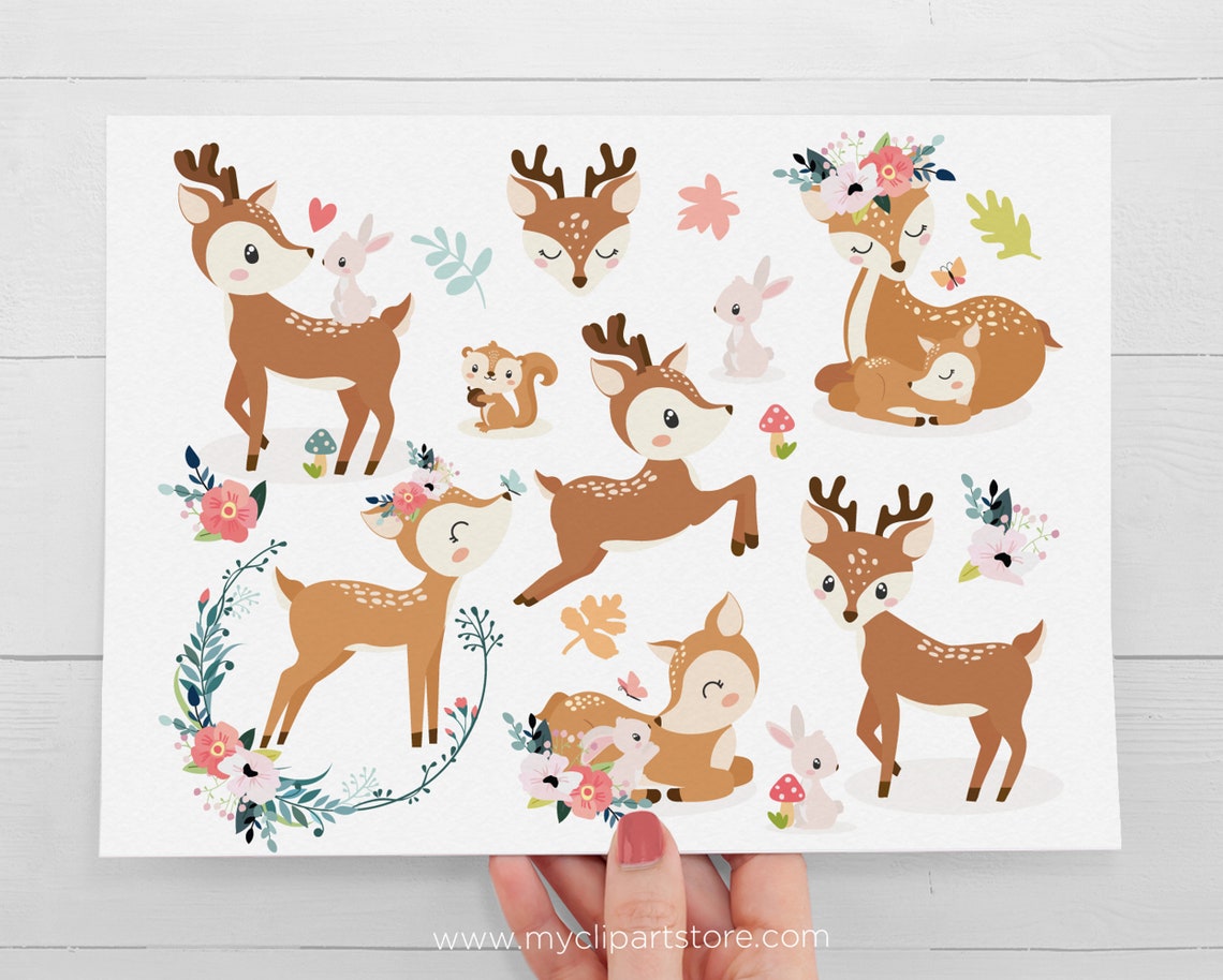 Reindeer Clipart Cute Deer Svg Woodland Animals Clip Art - Etsy