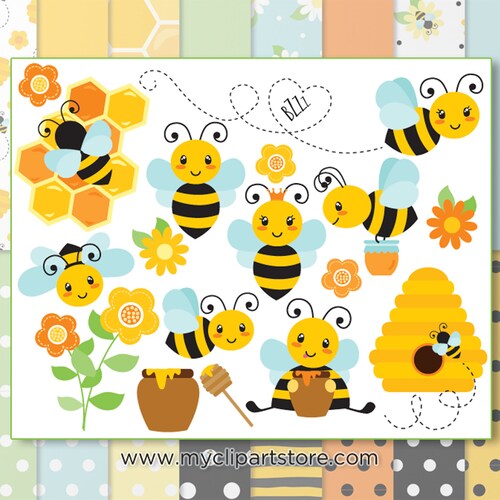 Bees Clipart Honey Bees Clip Art Spring Bumblebees | Etsy