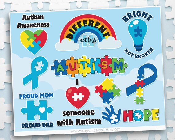 Autism Clipart, Printable Autism Awareness Stickers, Autistic Kids Clip ...