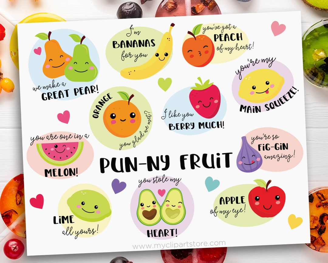 Cute Fruit Clipart, Kawaii Clipart, Funny Sayings, Valentine Jokes ...