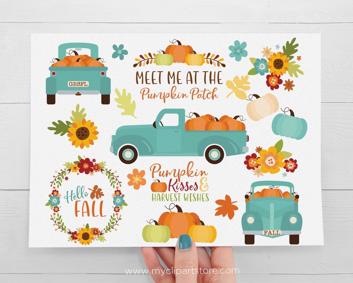 Blue Pumpkin Truck Clipart Fall Truck Svg Vintage Truck Svg - Etsy