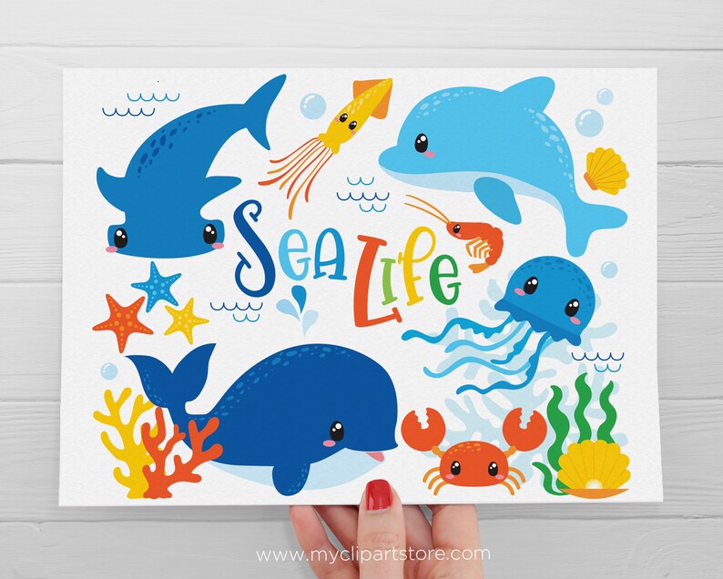 Ocean Life Clipart Hammerhead Shark Whale Svg Dolphin Cute - Etsy
