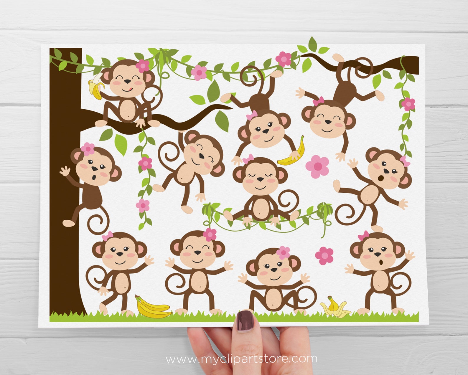 Monkey Svg Monkey Clip Art Girl Monkey Clipart 5 Little - Etsy
