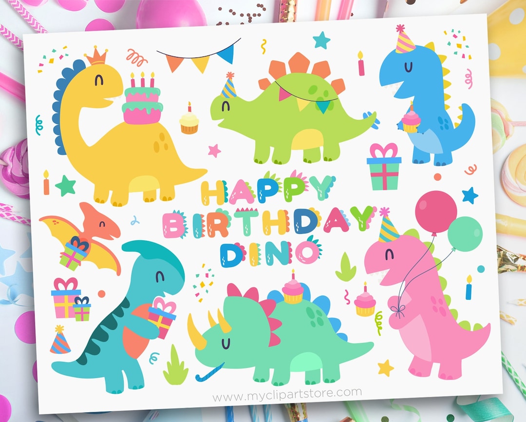 Dinosaur Birthday Clipart, Party Animals (digital Download) - Etsy