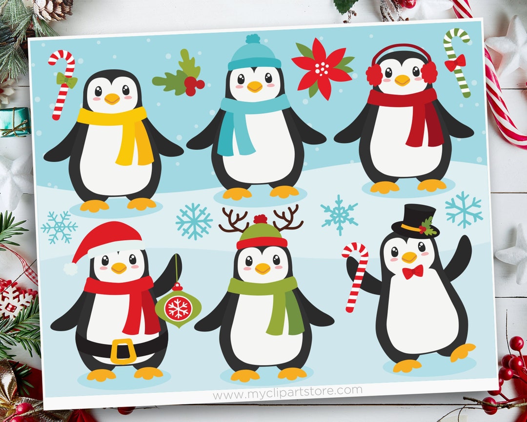 Wintery Penguins Clipart, Christmas Ornaments, Santa, Snowflakes ...