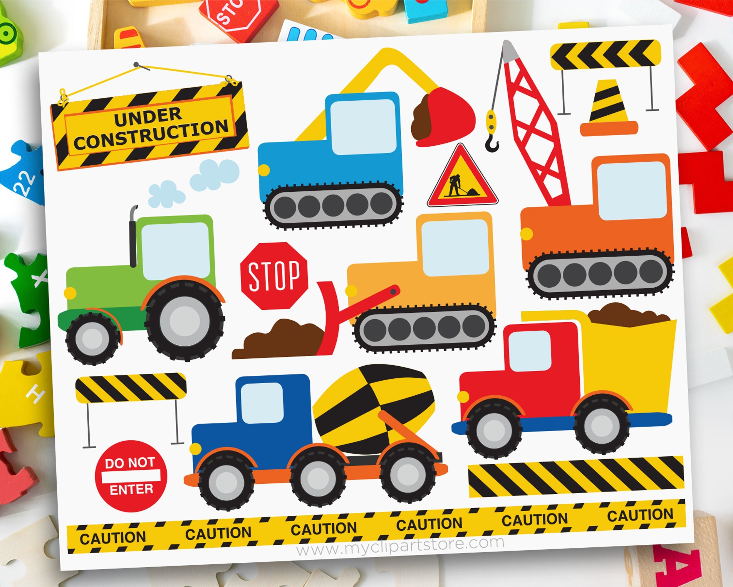 Construction Vehicles Clipart Transportation Clip Art Digger - Etsy