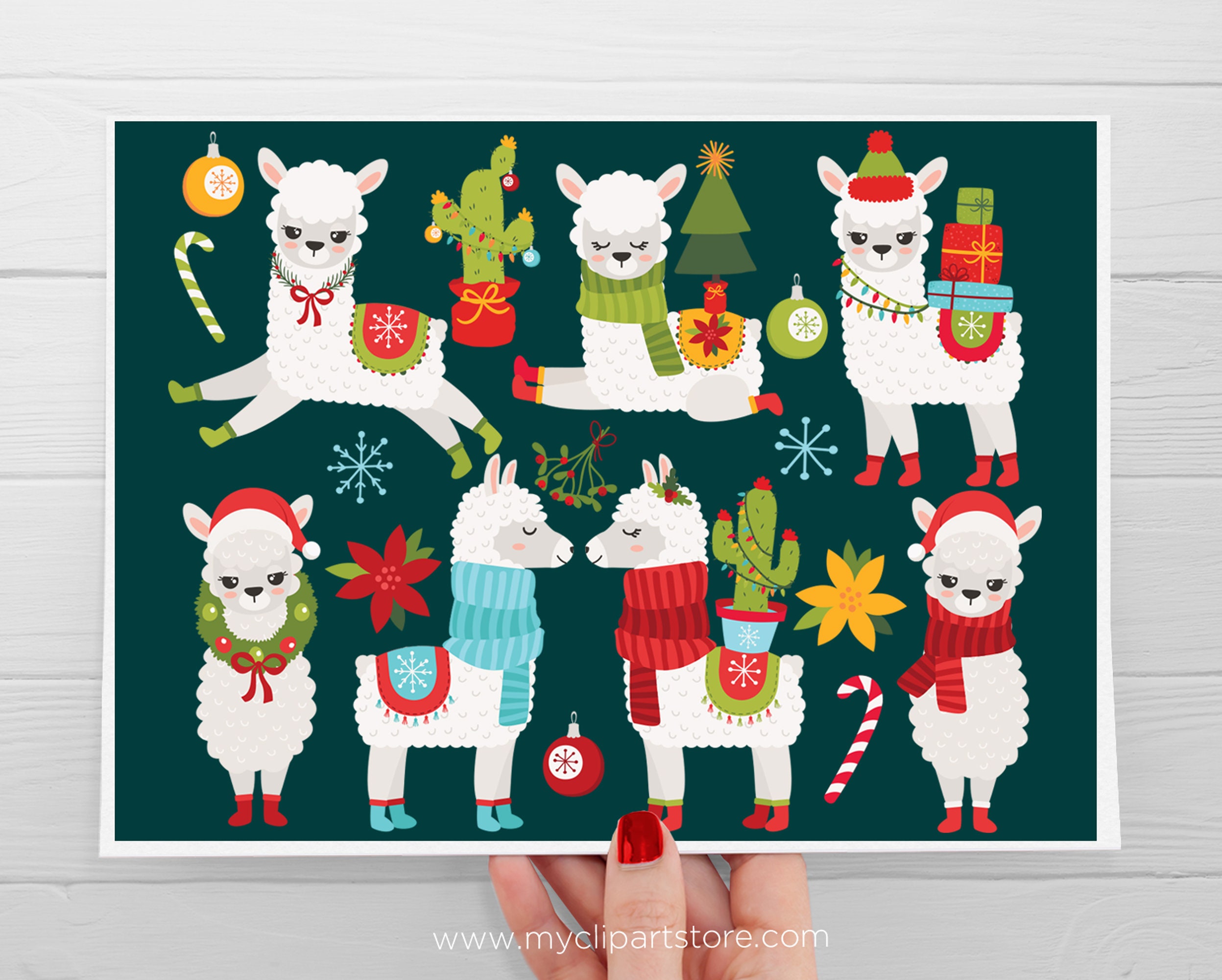 Christmas Llama Clipart Llama Digital Art Alpaca Clipart | Etsy