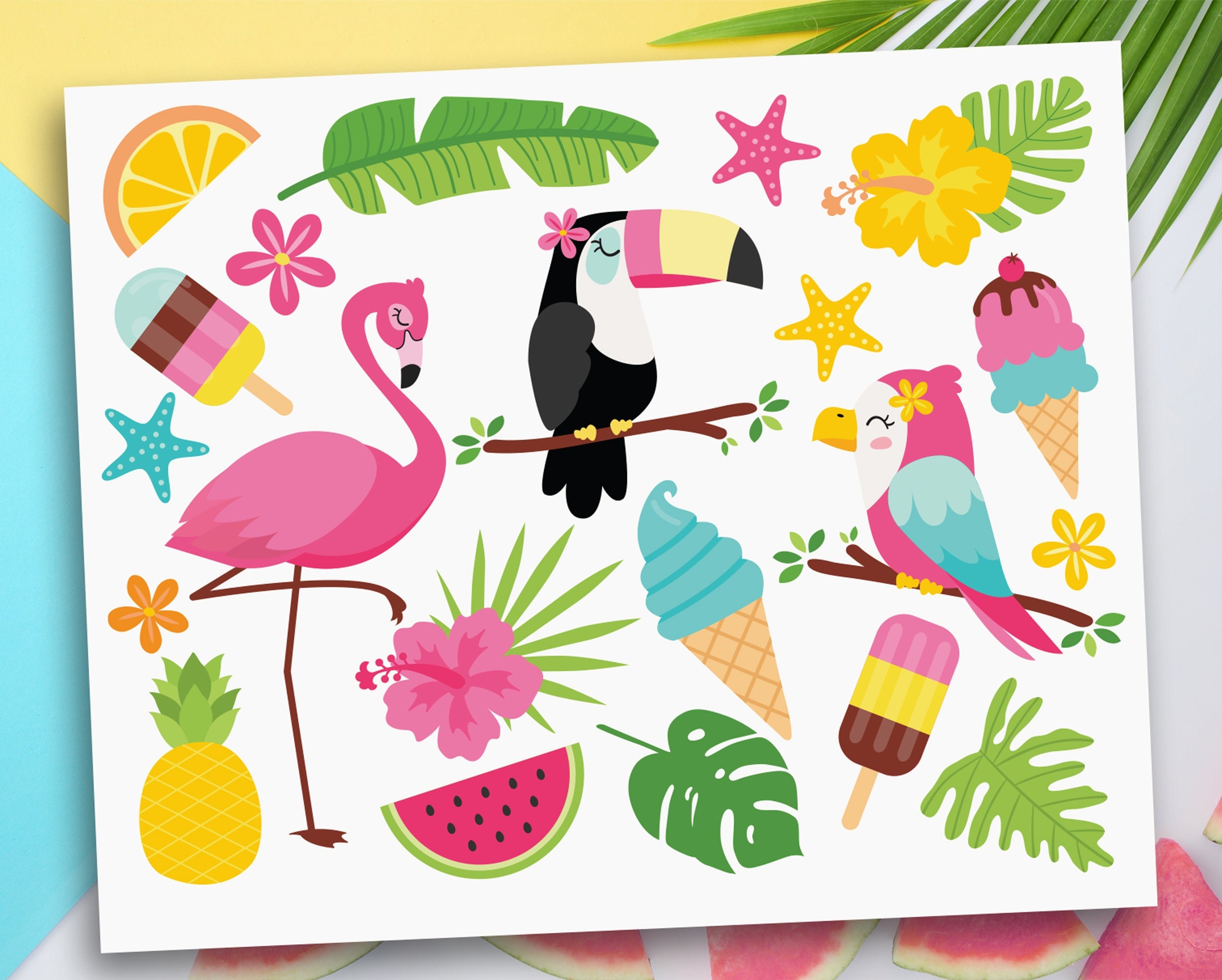 Tropical Summer Clipart Flamingo Clip Art Toucan Svg - Etsy