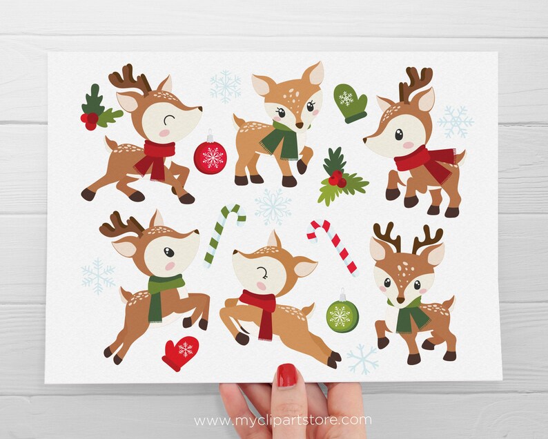 Cute Reindeer Clipart, Christmas Clipart, Winter Animals - Digital ...
