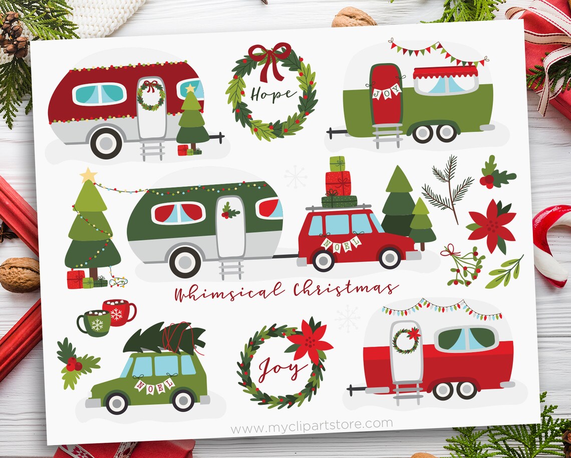 Christmas Camper Clipart Caravan Svg Camping Clipart - Etsy