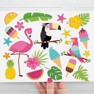 Tropical Summer Clipart, Flamingo Clip Art, Toucan Svg, Tropical Plants ...