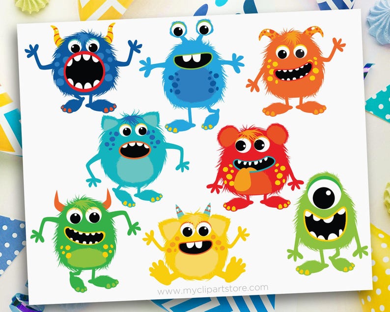 Birthday Monster Stickers: Cute Fuzzy Clipart - Digital Download - Etsy