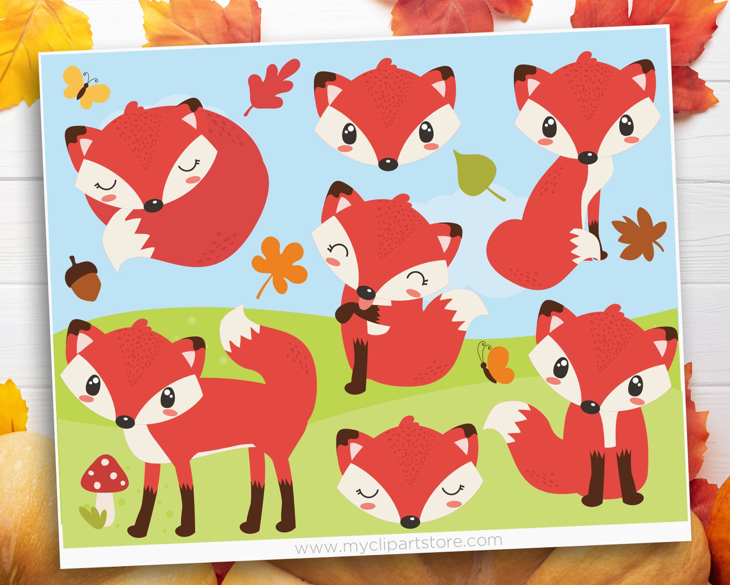 Red Fox Clipart so Foxy Forest Animals Butterfly Woodland | Etsy