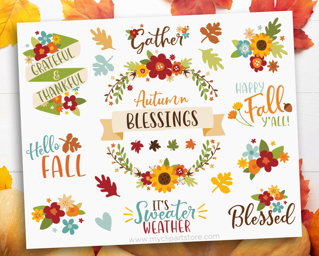 Autumn Clipart, Fall Flowers Clipart, Thanksgiving Clipart, Floral ...