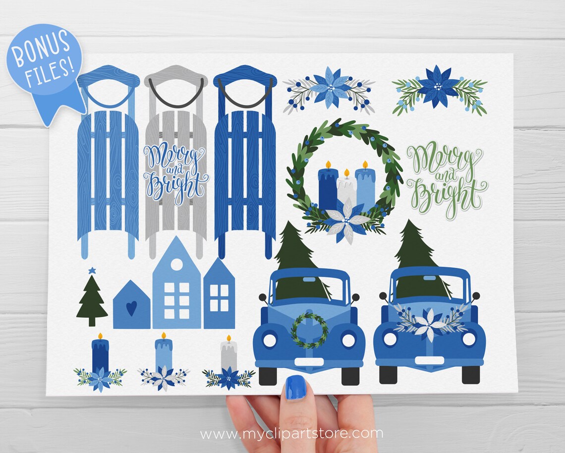 Christmas Farmhouse Clipart Blue Christmas Truck Svg Cozy | Etsy