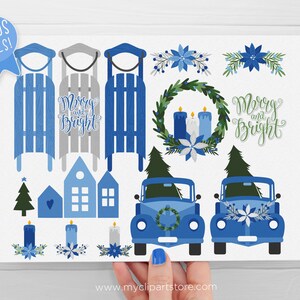 Christmas Farmhouse Clipart Blue Christmas Truck Svg Cozy | Etsy