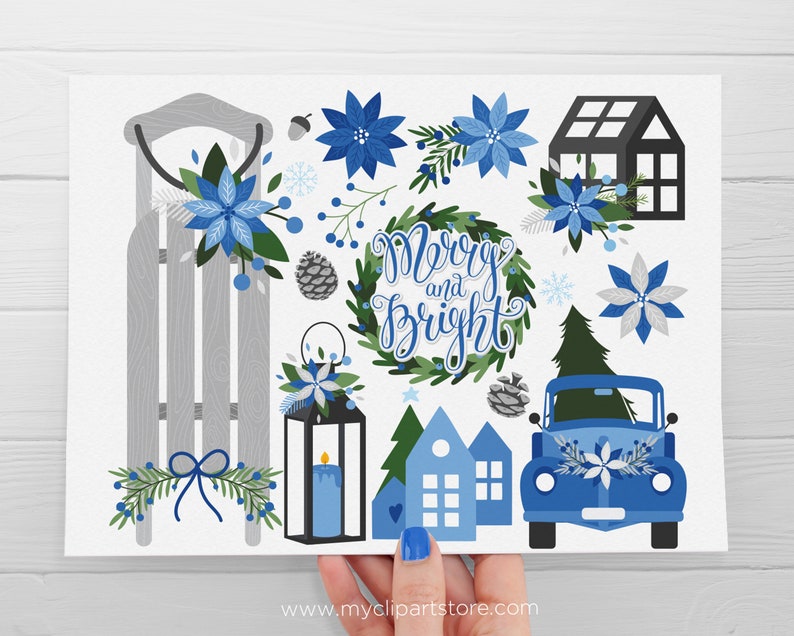 Christmas Farmhouse Clipart Blue Christmas Truck Svg Cozy | Etsy