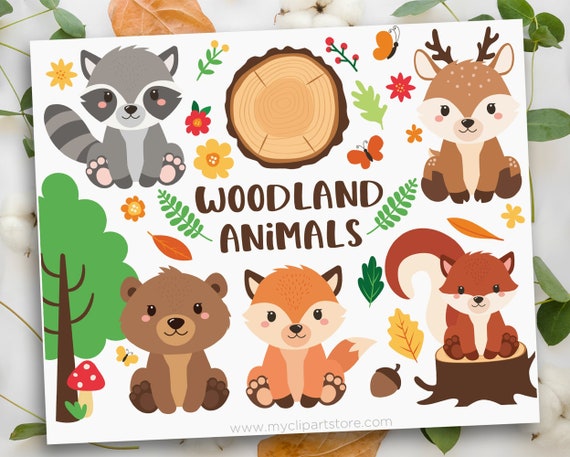 Woodland nursery Animals svg clipart Forest animals clip art Autumn ...