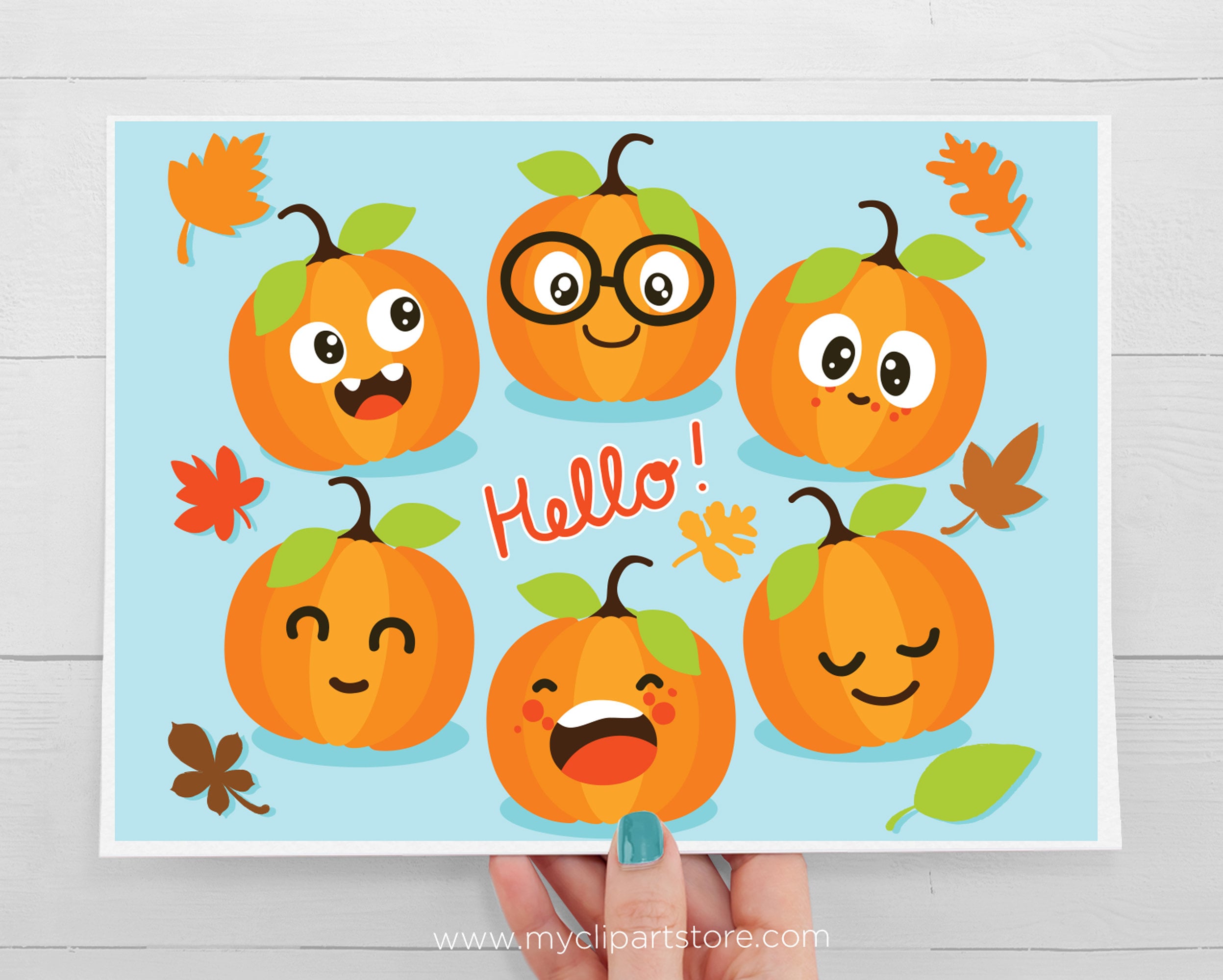 Cute Pumpkins Clipart Fall Autumn Leaves Jack O' - Etsy UK