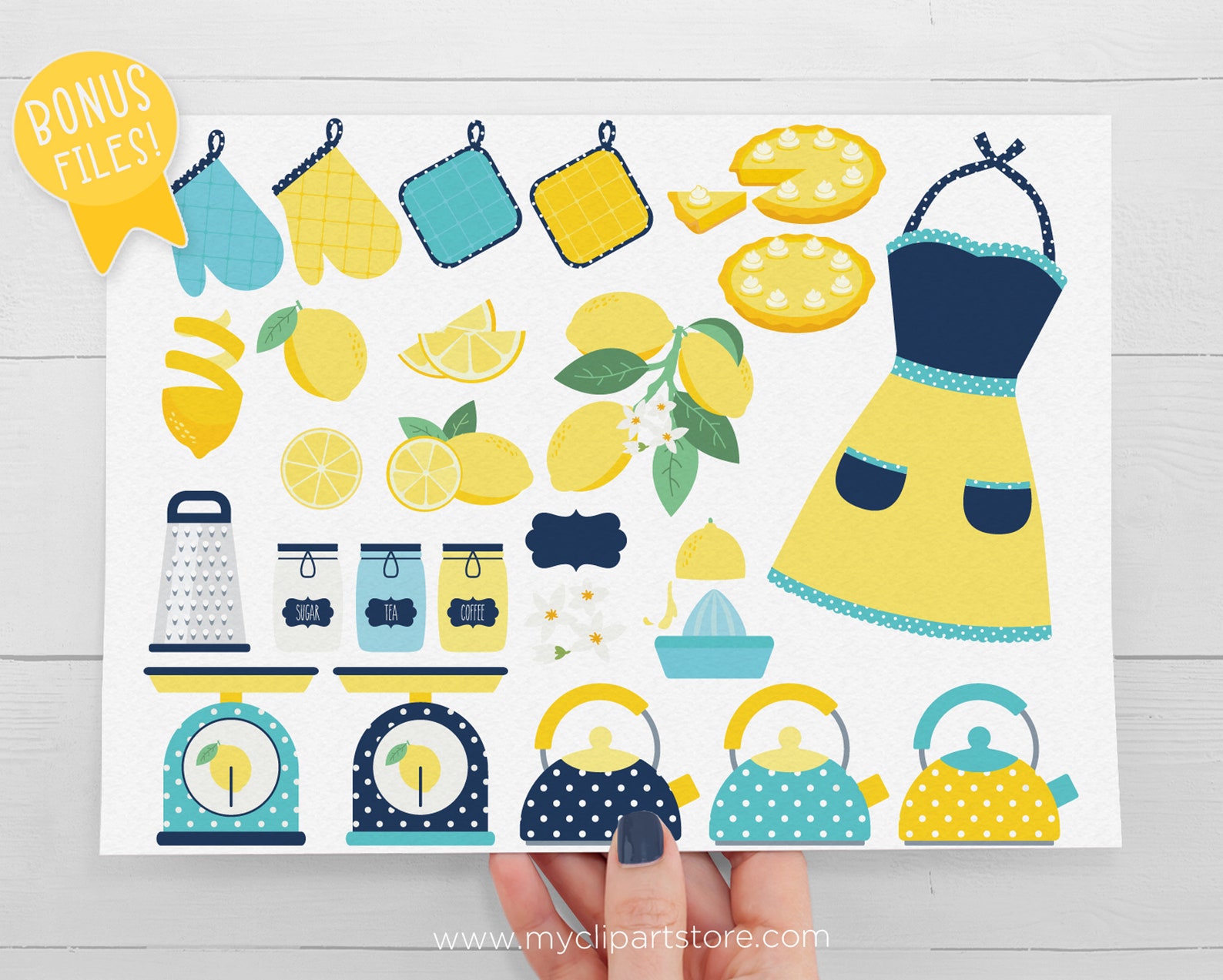 Lemons Clipart Kitchen Utensils Lemon Svg Bakery Clip Art | Etsy