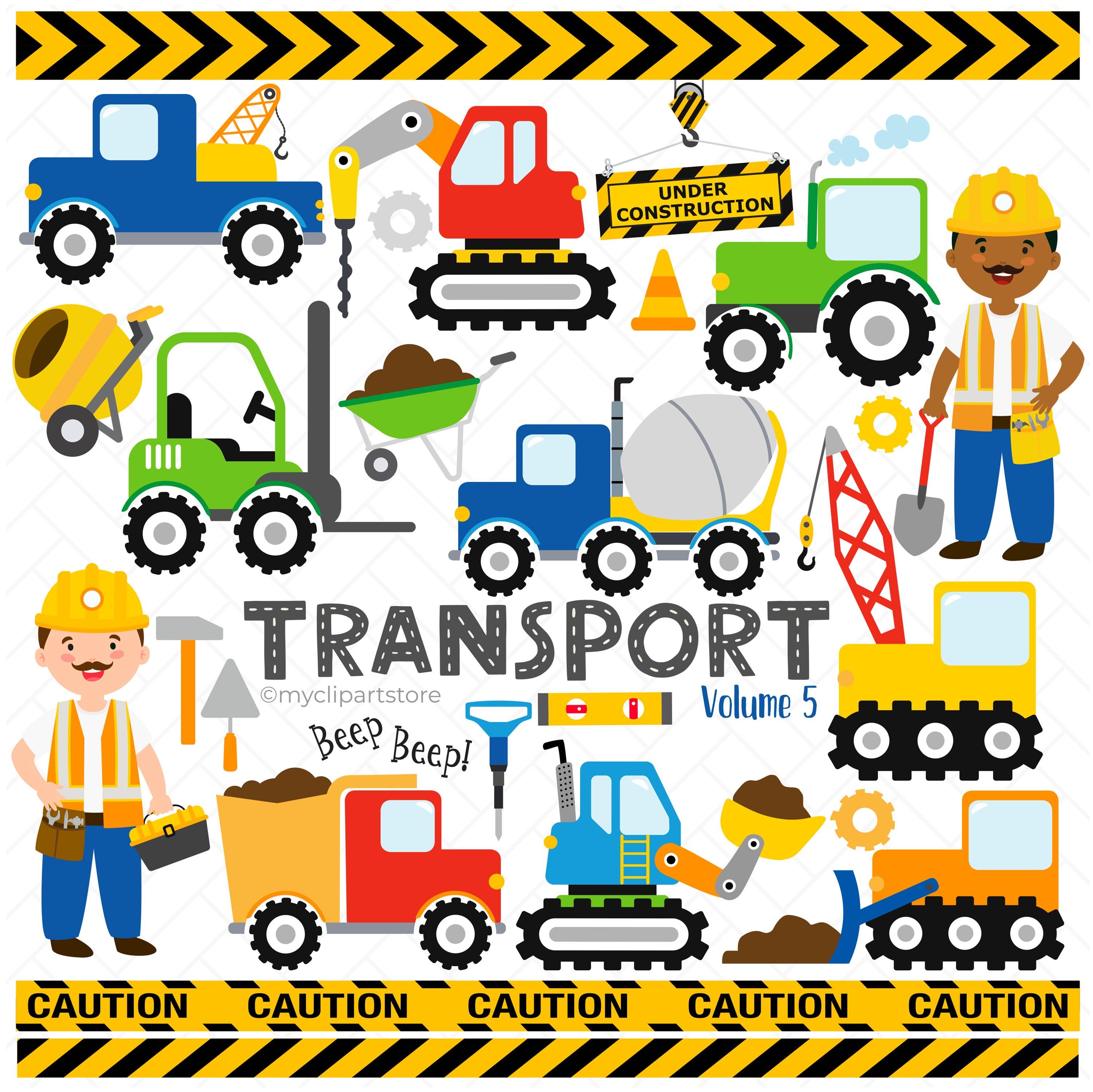 Construction Vehicle Clipart: Dump Truck, Tractor, Excavator (digital ...