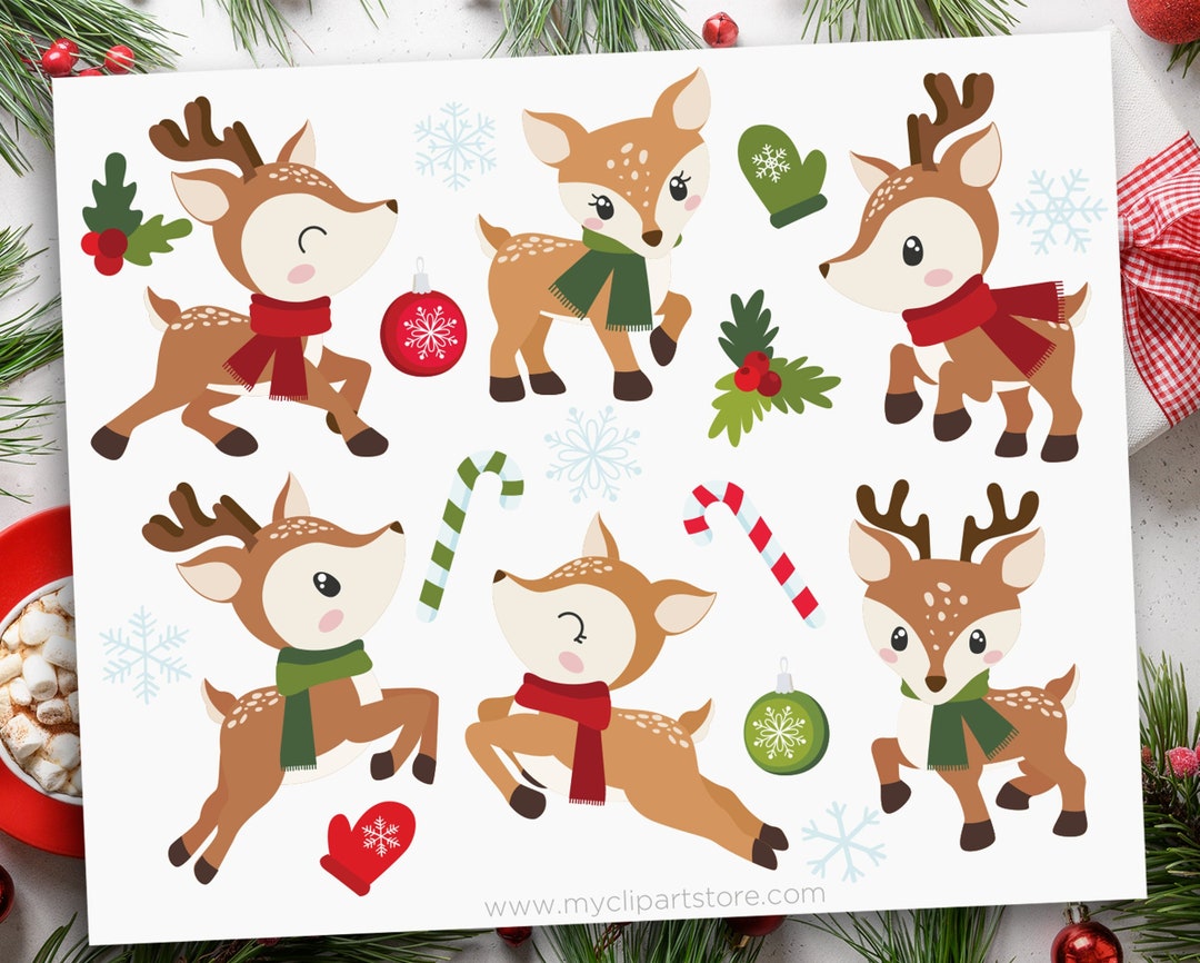 Cute Reindeer Clipart, Christmas Clipart, Winter Animals - Digital ...