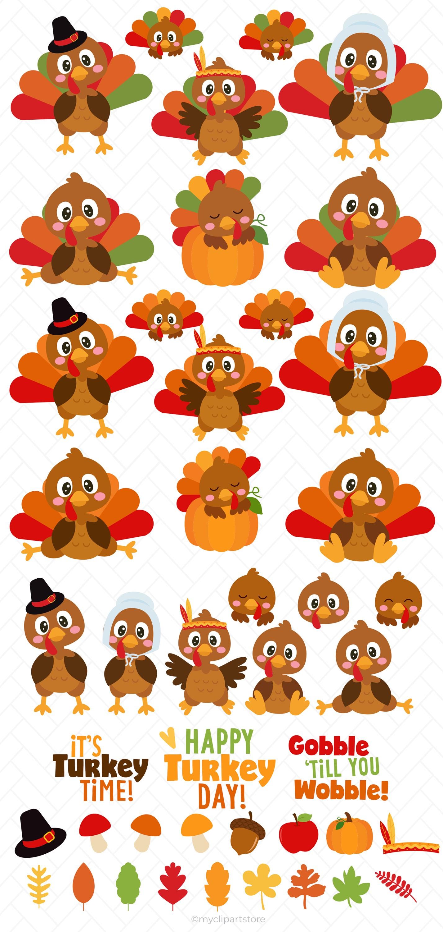 Thanksgiving Turkey Clipart: Hand-drawn Autumn Designs (SVG, EPS, PNG ...