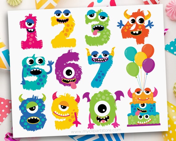 Monster numbers Clipart, Birthday, monster svg, Monster Party Invite ...