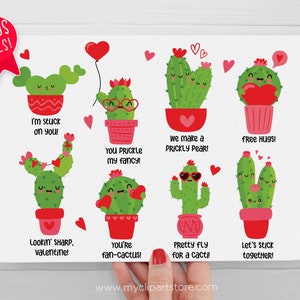 Valentines Clipart Bundle, Cute Cacti Clipart, Kawaii Cactus Stickers ...