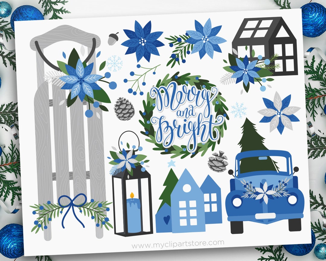 Christmas Farmhouse Clipart Blue Christmas Truck Svg Cozy - Etsy