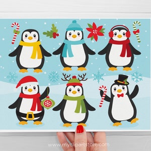 Wintery Penguins Clipart, Christmas Ornaments, Santa, Snowflakes ...
