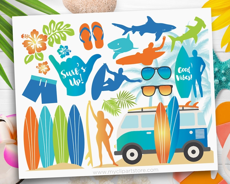 Surfing Clipart: Summer Beach Party Graphics (digital Download) - Etsy
