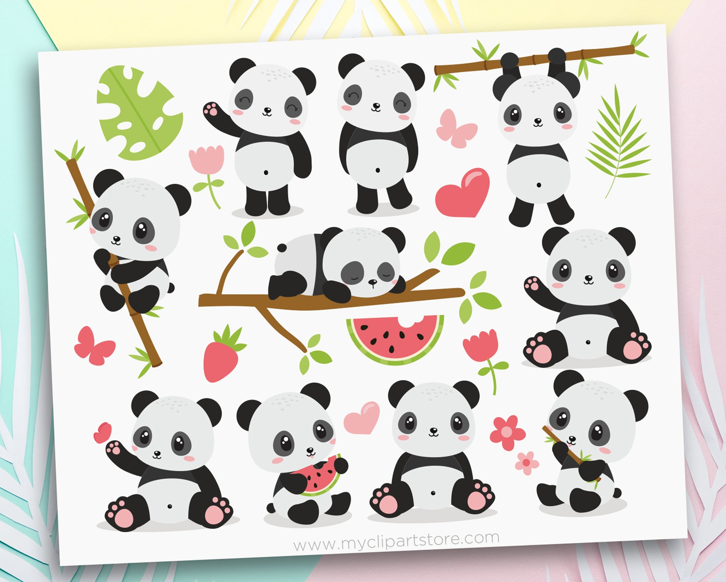 Panda Bears Clipart Cute Panda SVG Woodland Animals Clip | Etsy