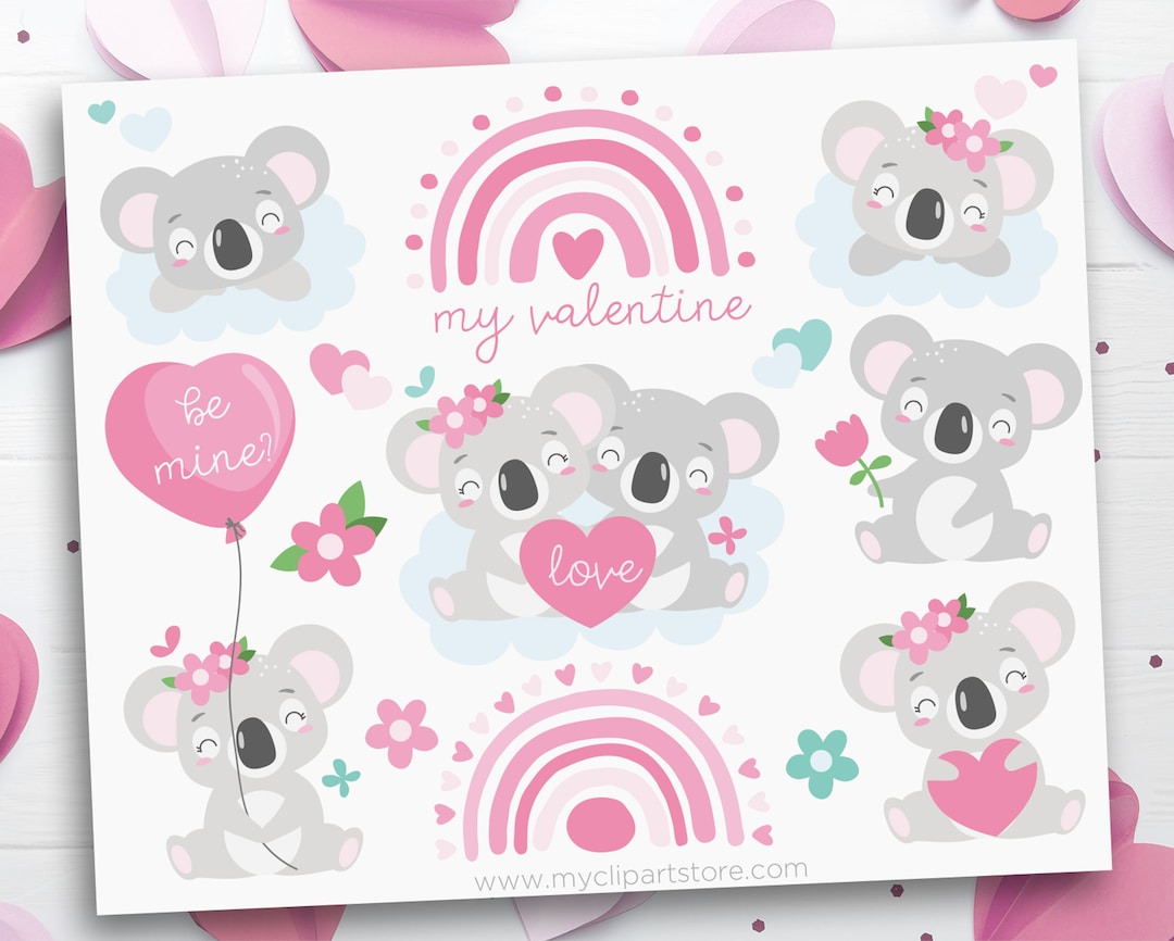 Valentine Koala Bears Clipart, Koala Svg, Valentine's Day, Cute Bear ...