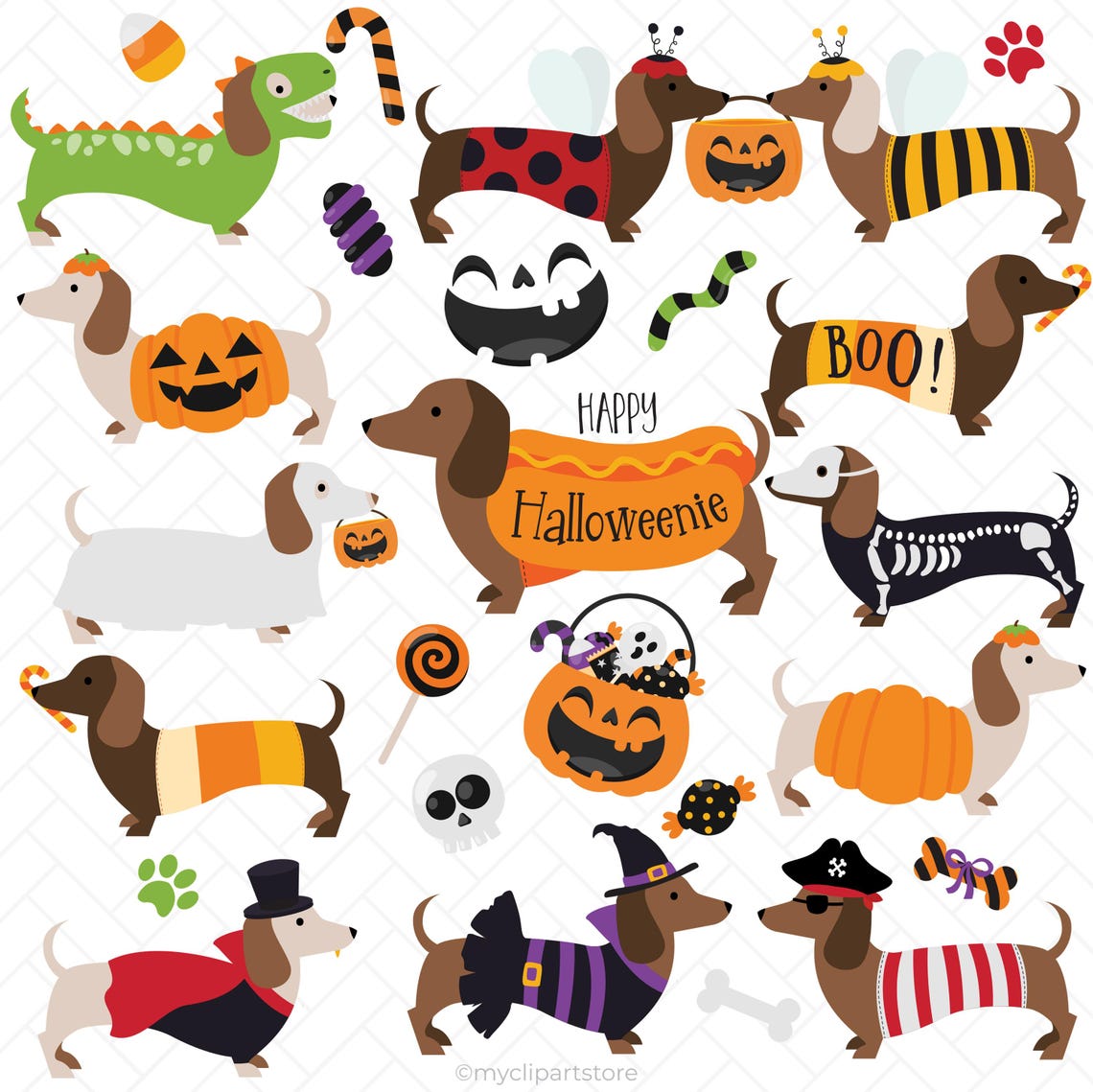 Halloween Dachshund Clipart: Doxies in Costumes (digital Download) - Etsy