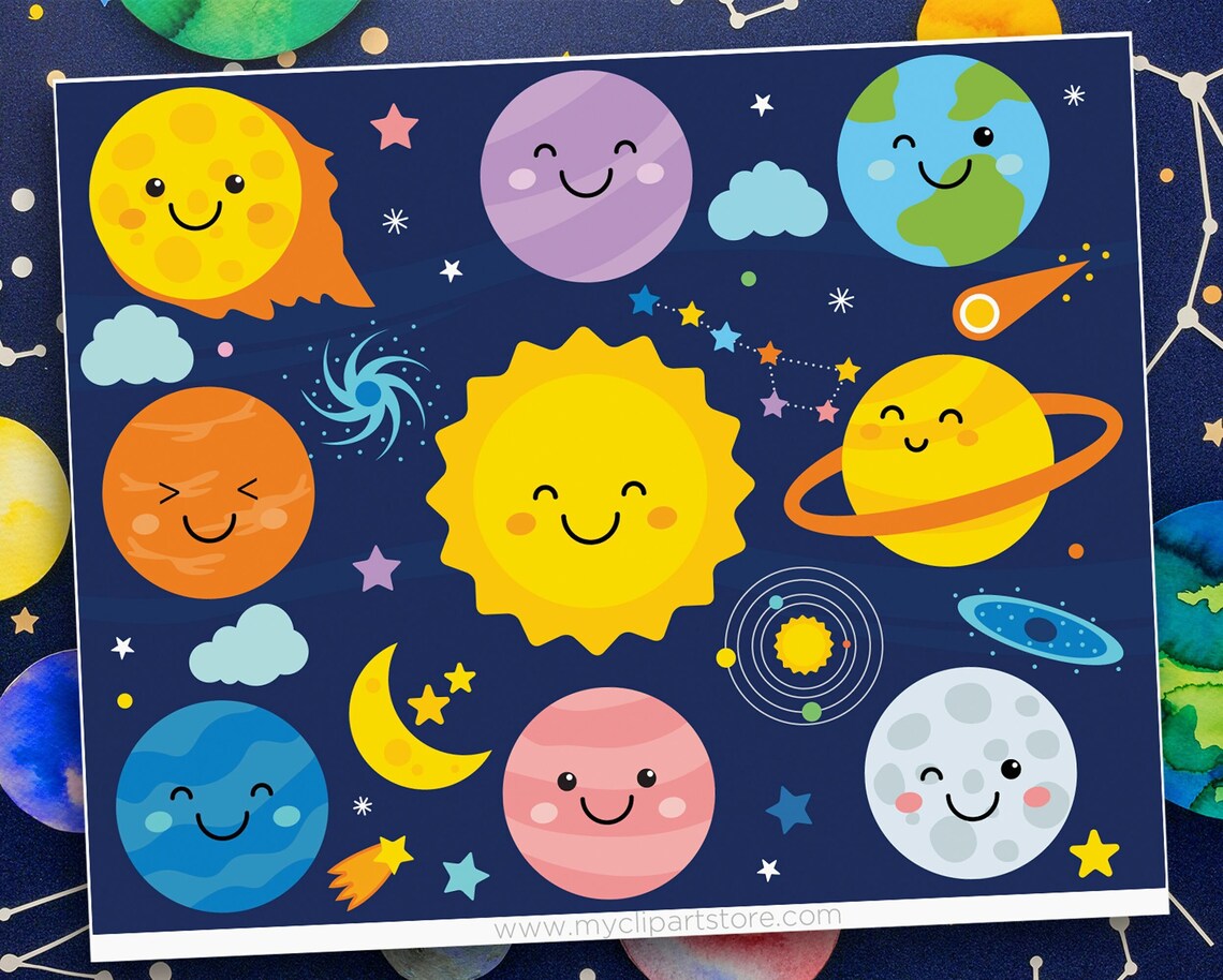 Solar System Clipart Sun Moon Mars Venus Uranus Saturn - Etsy