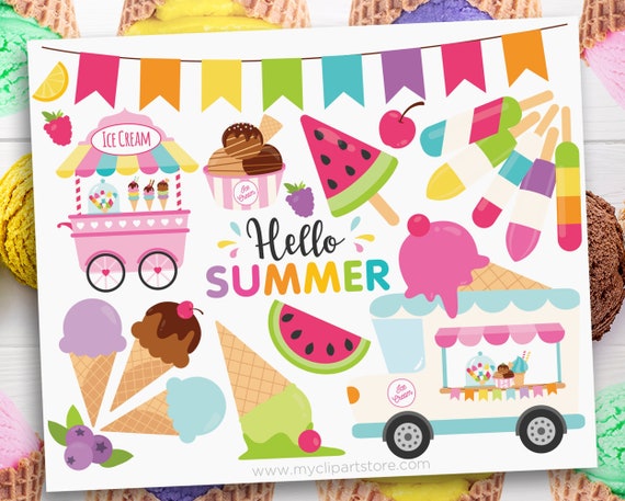 Ice-Cream Truck Clipart, Ice-Cream Shoppe, Summer, Popsicles, Make your ...
